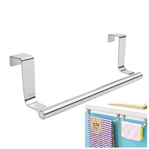 mziart modern towel bar with hooks for bathroom and kitchen, brushed stainless steel towel hanger over cabinet (9 inch)