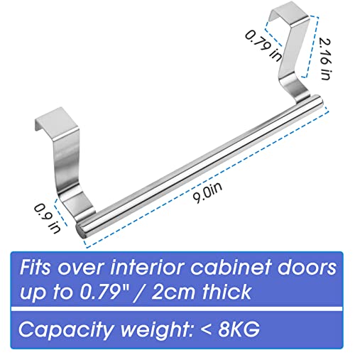 Mziart Modern Towel Bar with Hooks for Bathroom and Kitchen, Brushed Stainless Steel Towel Hanger Over Cabinet (9 inch)