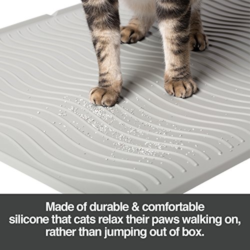 PetFusion ToughGrip Waterproof Cat Litter Mat w/Inner Channels & Raised Outer Lip | Large | Premium Grade Silicone | Great Addition to Your Cat Litter Box & Housebreaking Cat Supplies Needs