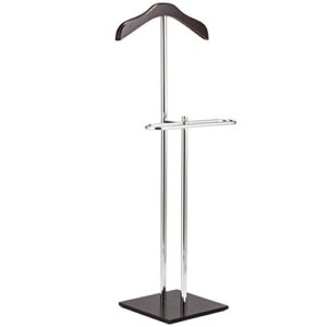 mygift brown wood and metal valet and suit stand, executive men's garment organizer rack coat and pants hanger