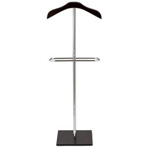 MyGift Brown Wood and Metal Valet and Suit Stand, Executive Men's Garment Organizer Rack Coat and Pants Hanger