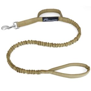 outdoormaster bungee dog leash, heavy duty dog leash with shock absorption, 2 padded handles training leash, improved dog safety and comfort (tan, 4 ft)