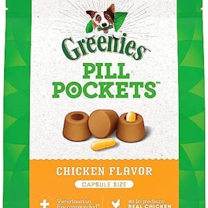 Greenies Pill Pockets Treats for Dogs Capsule Pouch, Chicken Flavor, 15.8-Ounce Per Pack (3 Pack)