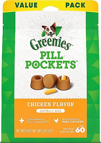 Greenies Pill Pockets Treats for Dogs Capsule Pouch, Chicken Flavor, 15.8-Ounce Per Pack (3 Pack)