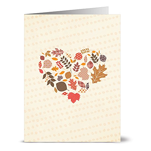 Note Card Cafe Fall Greeting Cards with Kraft Envelopes | 24 Pack | Happy Fall Heart Design | Blank Inside, Glossy Finish | Autumn, Winter, Christmas, Occasions