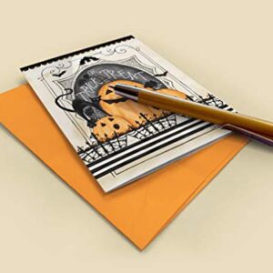 Note Card Cafe Halloween Cards with Tangerine Zest Envelopes | 24 Pack | Trick or Treat Jack-O-Lanterns Design | Blank Inside, Glossy Finish | Greeting, Pumpkin, Fall