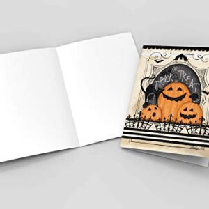 Note Card Cafe Halloween Cards with Tangerine Zest Envelopes | 24 Pack | Trick or Treat Jack-O-Lanterns Design | Blank Inside, Glossy Finish | Greeting, Pumpkin, Fall