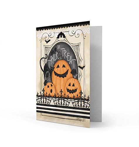 Note Card Cafe Halloween Cards with Tangerine Zest Envelopes | 24 Pack | Trick or Treat Jack-O-Lanterns Design | Blank Inside, Glossy Finish | Greeting, Pumpkin, Fall