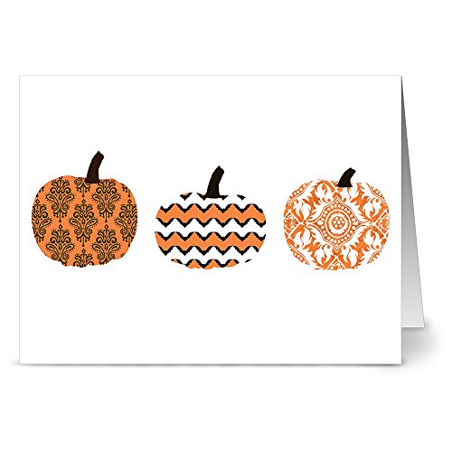 Note Card Cafe Halloween Cards with Tangerine Zest Envelopes | 24 Pack | Patterned Pumpkins Vertical Design | Blank Inside, Glossy Finish | Greeting, Fall, Bulk