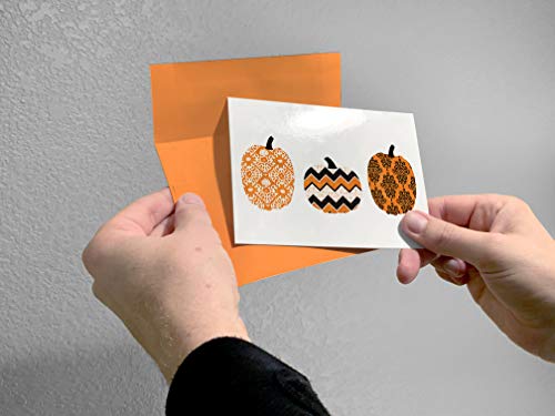 Note Card Cafe Halloween Cards with Tangerine Zest Envelopes | 24 Pack | Patterned Pumpkins Vertical Design | Blank Inside, Glossy Finish | Greeting, Fall, Bulk