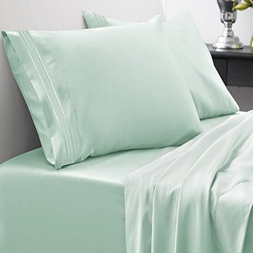 Queen Size Bed Sheets - Breathable Luxury Sheets with Full Elastic & Secure Corner Straps Built In - 1800 Supreme Collection Extra Soft Deep Pocket Bedding Set, Sheet Set, Queen, Mint