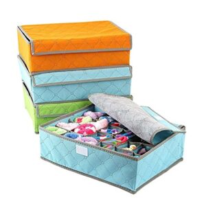 UPSTORE 24 Cells Non Woven Charcoal Bamboo Fibre Collapsible Storage Box Underwear Socks Bra Ties Drawer Closet Home Organizer Case (Blue)