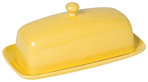 Now Designs Stoneware Rectangle Butter Dish with Lid, Lemon Yellow 4.5 x 8 in