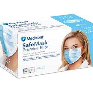 Medicom 2042 SafeMask Premier Elite Earloop Masks, Blue (Pack of 50)