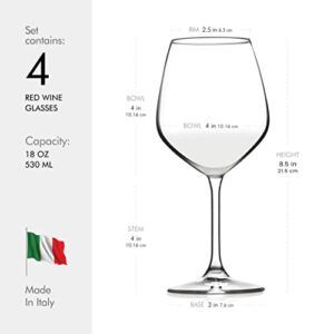 Paksh Novelty Italian Red Wine Glasses - 18 Ounce - Wine Glass Clear (Set of 4)