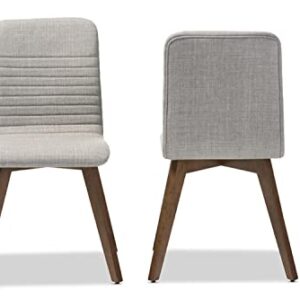 Baxton Studio 2 Piece Sugar Scandinavian Style Fabric Upholstered Walnut Dining Chair Set, Light Gray