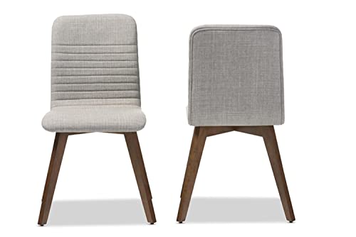 Baxton Studio 2 Piece Sugar Scandinavian Style Fabric Upholstered Walnut Dining Chair Set, Light Gray