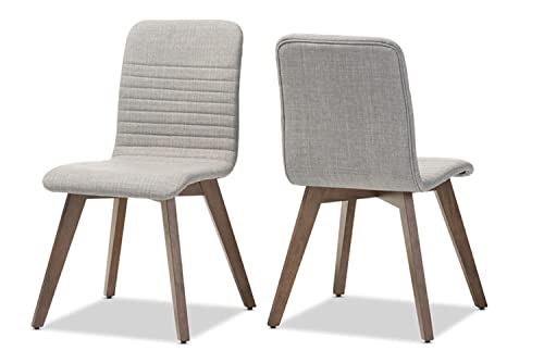 Baxton Studio 2 Piece Sugar Scandinavian Style Fabric Upholstered Walnut Dining Chair Set, Light Gray