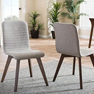 Baxton Studio 2 Piece Sugar Scandinavian Style Fabric Upholstered Walnut Dining Chair Set, Light Gray