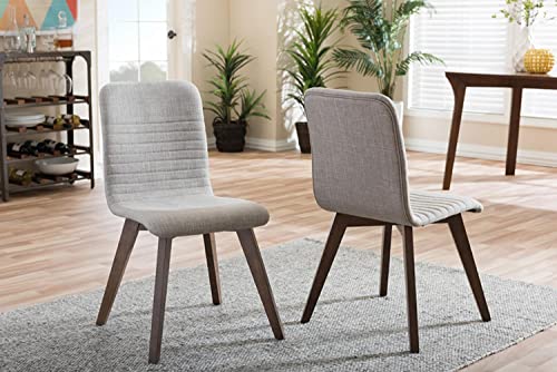 Baxton Studio 2 Piece Sugar Scandinavian Style Fabric Upholstered Walnut Dining Chair Set, Light Gray