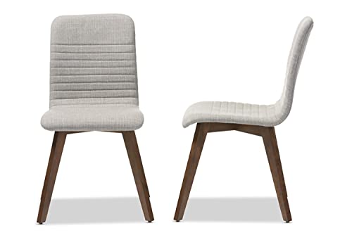 Baxton Studio 2 Piece Sugar Scandinavian Style Fabric Upholstered Walnut Dining Chair Set, Light Gray