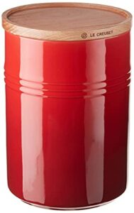 le creuset stoneware canister with wood lid, 2.5 qt. (5.5" diameter), cerise