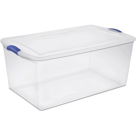 Sterilite 19290404 See-Through Lid And Base 105 Quart Latch Box- Maximum Storage Space With Secure Stacking, Stadium Blue, Case of 4