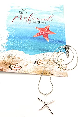 Smiling Wisdom - Starfish Story You Make A Profound Difference Greeting Card and Necklace Gift Set - Women (Simple Starfish)