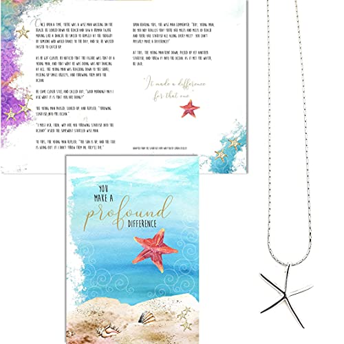 Smiling Wisdom - Starfish Story You Make A Profound Difference Greeting Card and Necklace Gift Set - Women (Simple Starfish)