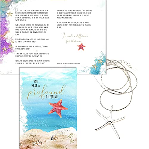 Smiling Wisdom - Starfish Story You Make A Profound Difference Greeting Card and Necklace Gift Set - Women (Simple Starfish)