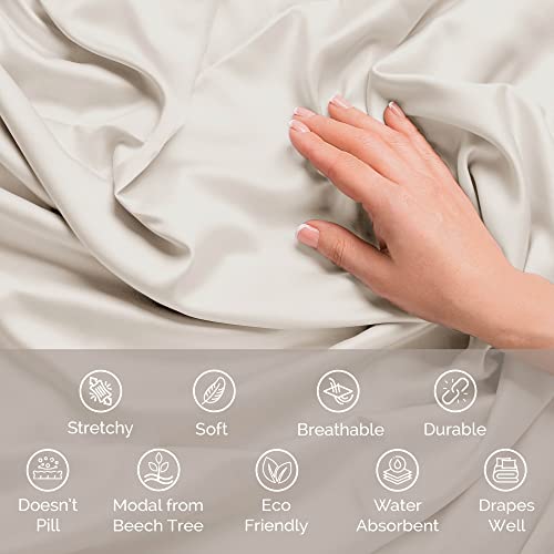 SUPERIOR Modal from Beechwood 300-Thread Count Solid Deep Pocket Sheet Set, King, Ivory, 4-Piece SetxSuperior