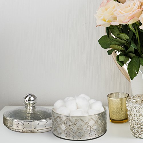 Stonebriar Antique Mercury Glass Storage Container with Lid, Decorative Jar for Cotton Ball or Cotton Swab Storage, Unique Keepsake or Trinket Box, Elegant Jewelry Box