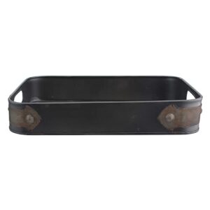 Stonebriar Rectangle Slate Metal Serving Tray with Rust Trim & Cutout Handles, Industrial Butler Tray, For Serving Drinks & Snacks, Centerpiece for Coffee Table, Document Organizer for Desk or Office