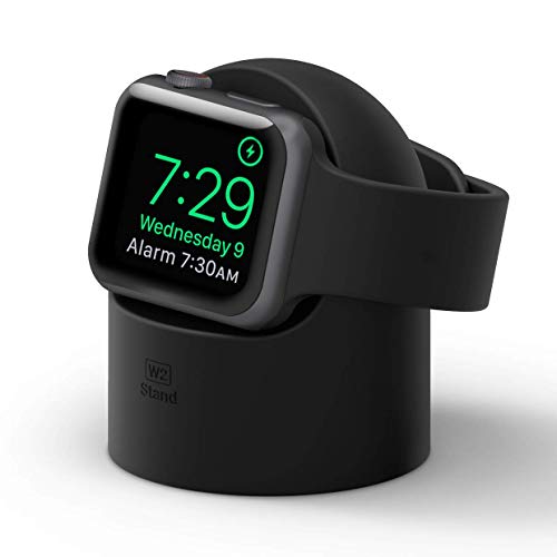 elago W2 Charger Stand Compatible with Apple Watch Series Ultra/8/SE2/7/6/SE/5/4/3/2/1 (49mm, 45mm, 44mm, 42mm, 41mm, 40mm, 38mm), Durable Silicone, Compatible with Nightstand Mode (Black)