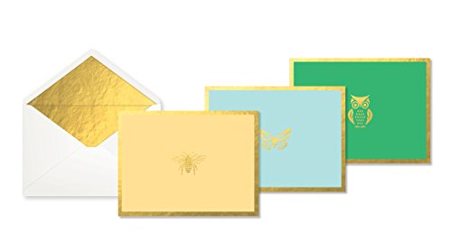 C.R. Gibson Gold Bee, Butterfly and Owl Thank You Cards With Envelopes for all Occasions, 12 pc, 5'' W x 3.75'' H