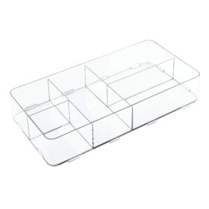 iDesign Clarity Plastic Divided Organizer, Interlocking Storage Container for Vanity, Bathroom, Kitchen Drawers, 16" x 8" x 3", 5 Section