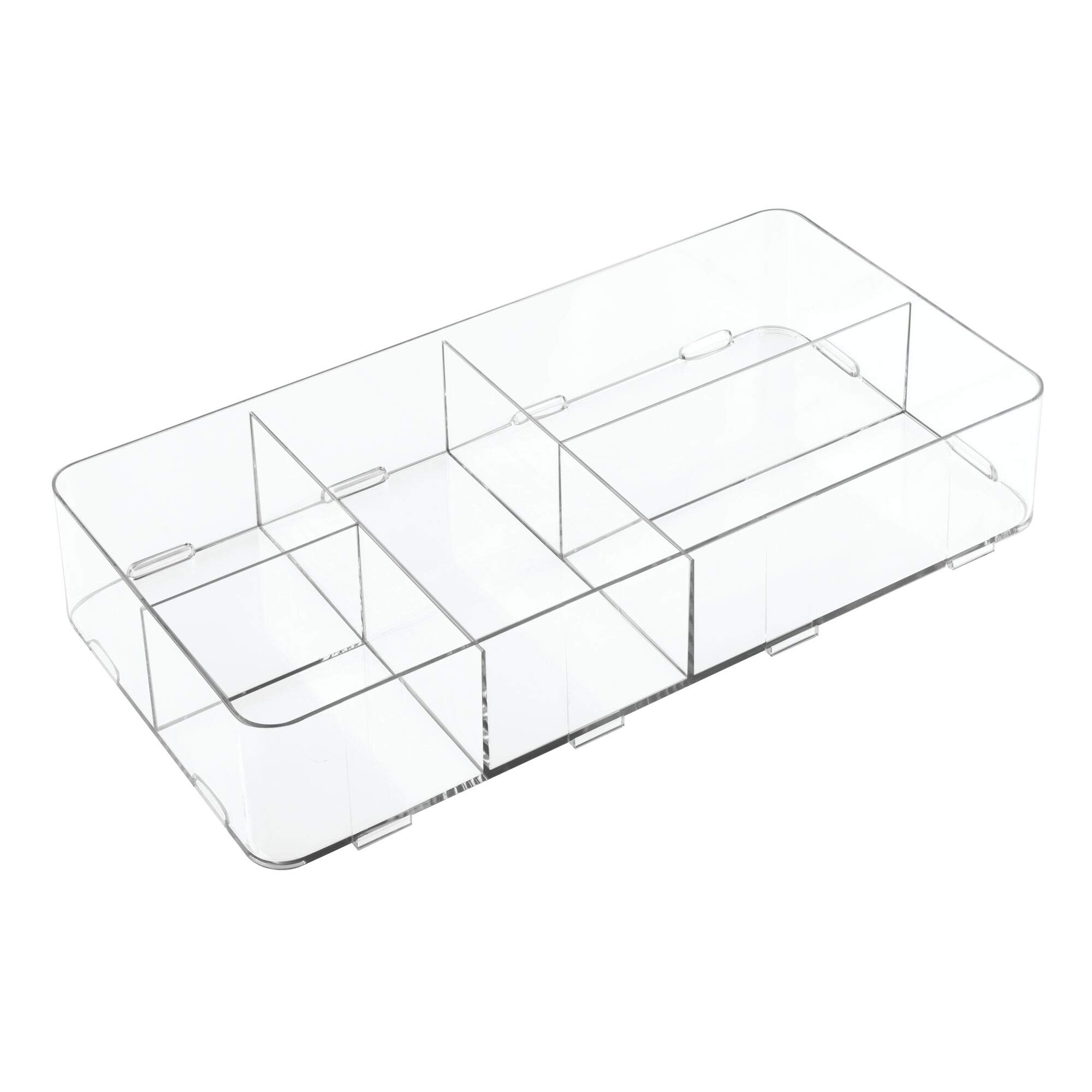 iDesign Clarity Plastic Divided Organizer, Interlocking Storage Container for Vanity, Bathroom, Kitchen Drawers, 16" x 8" x 3", 5 Section