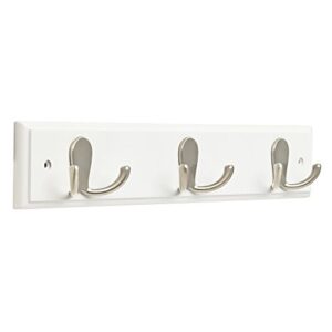 franklin brass fbdprh3-wse-r, 16" hook rail/ rack, with 3 double prong robe hooks, in white & satin nickel