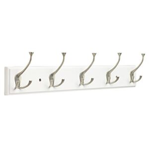 franklin brass light duty hook rail wall hooks 5 flared tri-hooks, 27 inches, white and satin nickel, fbldft5-wse-r