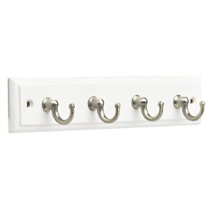 franklin brass key hook rail wall hooks 4 hooks, 9 inches, white & satin nickel finish, fbkeyt4-wse-r