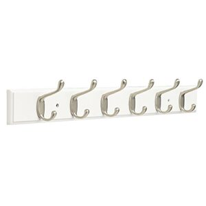 franklin brass heavy duty hook rail wall hooks 6 hooks, 27 inches, white & satin nickel finish, fbhdch6-wse-r