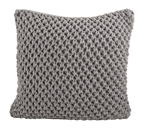 SARO LIFESTYLE Collecti 1590 Sheridan Collection Cotton Knitted Design Down Filled Throw Pillow, Grey, 20" Square