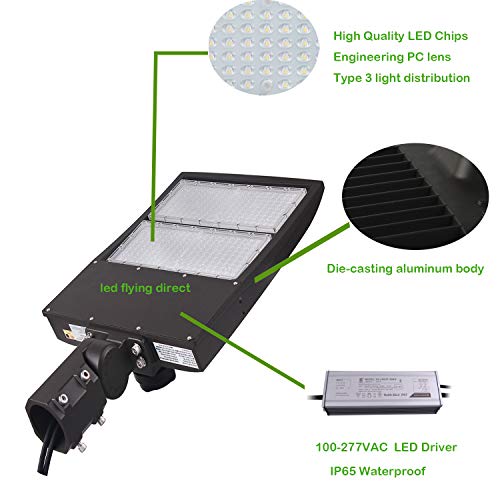 LED Flying Direct 300W LED Parking Lot Lights, 20KV Surge Protection LED Shoebox Lights with Slip Fitter Mount, 5000K 1000W MH/HPS Equiv. 39,000LM - 40,500LM, DLC Premium UL cUL AC 100-277V