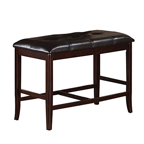 Poundex 1Perfect Choice Contemporary Bold Style Dining High Bench with Faux Leather Seat, Dark Brown Finish