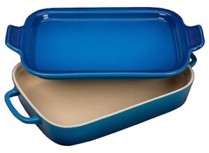 le creuset stoneware rectangular dish with platter lid, 14 3/4" x 9", marseille