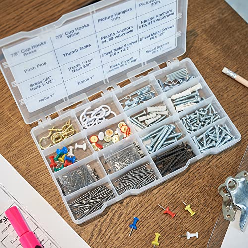 Qualihome Household Repair and Hanging Kit: Screws, Nails, Wall Anchors, Cup Hooks, Picture Hangers, Push Pins, and More