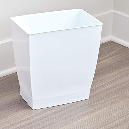 iDesign,Plastic Spa Rectangular Trash, Waste Basket Garbage Can for Bathroom, Bedroom, Home Office, Dorm, College, 2.5 Gallon, White