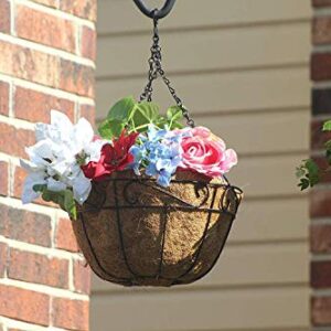 Ashman Metal Hanging Planter Basket with Coco Coir Liner Round Wire Plant Holder Chain Porch Decor Flower Pots Hanger Garden Decoration Indoor Outdoor Watering Hanging Baskets (4)