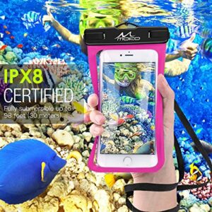 MoKo Waterproof Phone Pouch Holder 2Pack, Underwater Cellphone Case Dry Bag with Lanyard Armband Compatible with iPhone 14 13 12 11 Pro Max X/Xr/Xs/SE 3, Samsung S21/S10, Black+Magenta