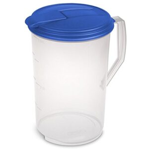 sterilite 2 x 2 quart round pitcher, blue sky lid with clear base, pack of 2